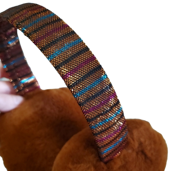 Accessories | Rose Gold Metallic Stripe Brown Vegan Faux Fur Adjustable ...